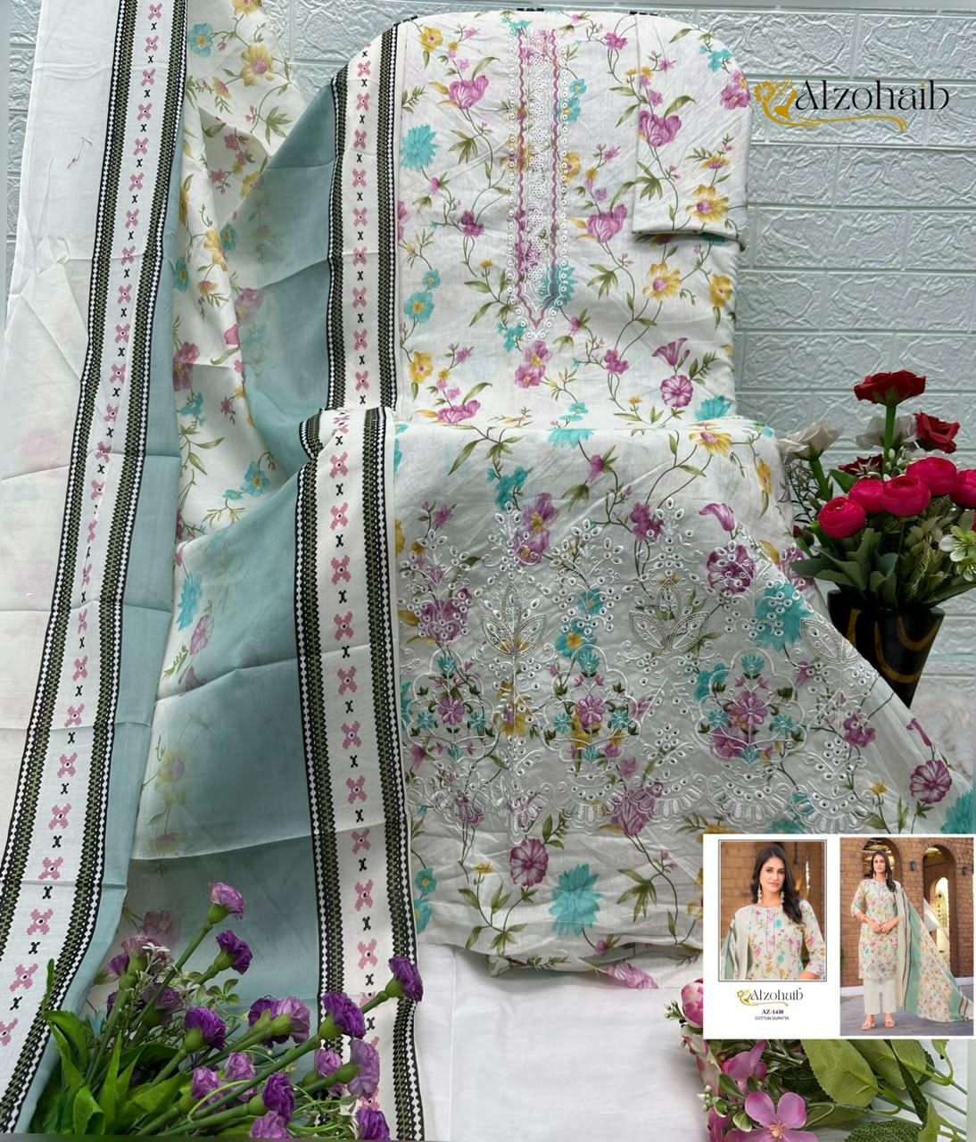 Al Zohaib Asma Vol 1 Pure Cotton Pakistani Salwar Suit Catalog Dealers