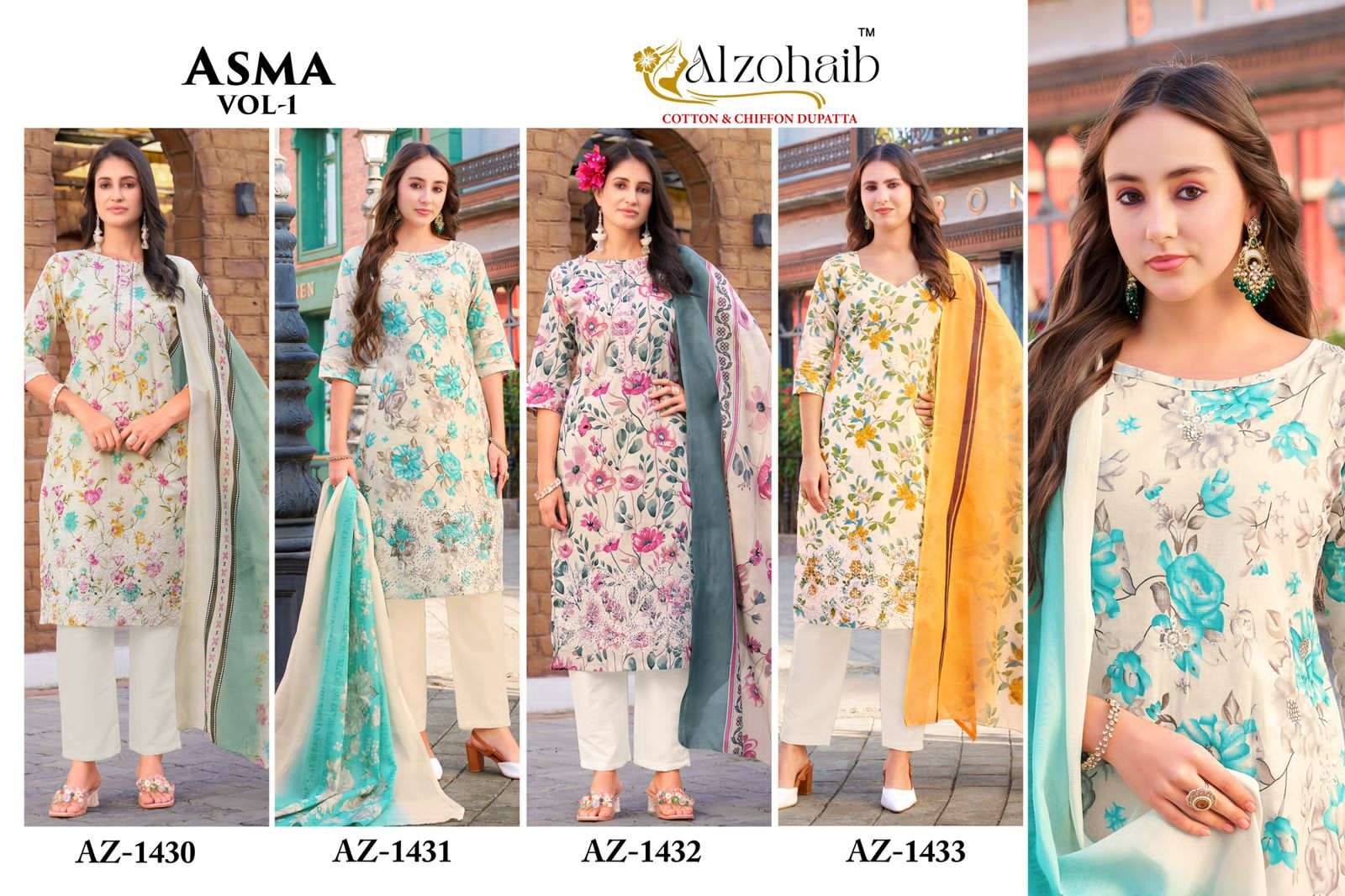 Al Zohaib Asma Vol 1 Pure Cotton Pakistani Salwar Suit Catalog Dealers