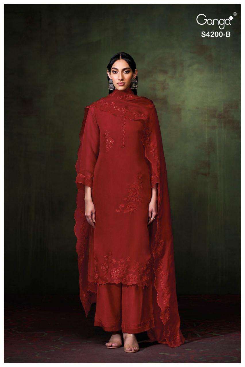 Ganga Fashion Ishina 4200 Pure Bemberg Silk Ladies Suit Wholesalers