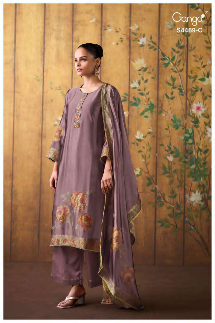 Ganga Fashion Mahiya 4489 Fancy Woven Silk Suit Catalog Suppliers