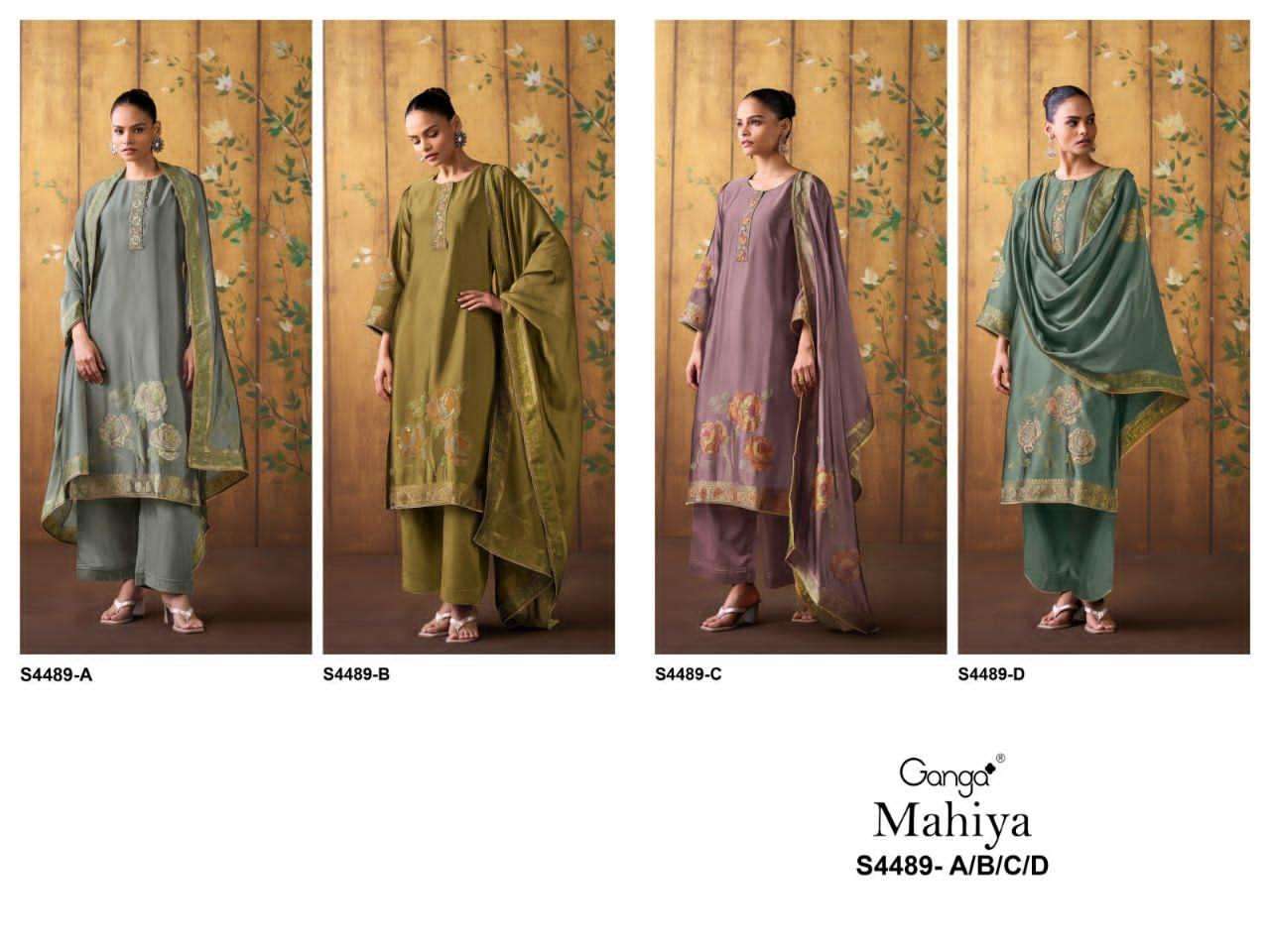 Ganga Fashion Mahiya 4489 Fancy Woven Silk Suit Catalog Suppliers