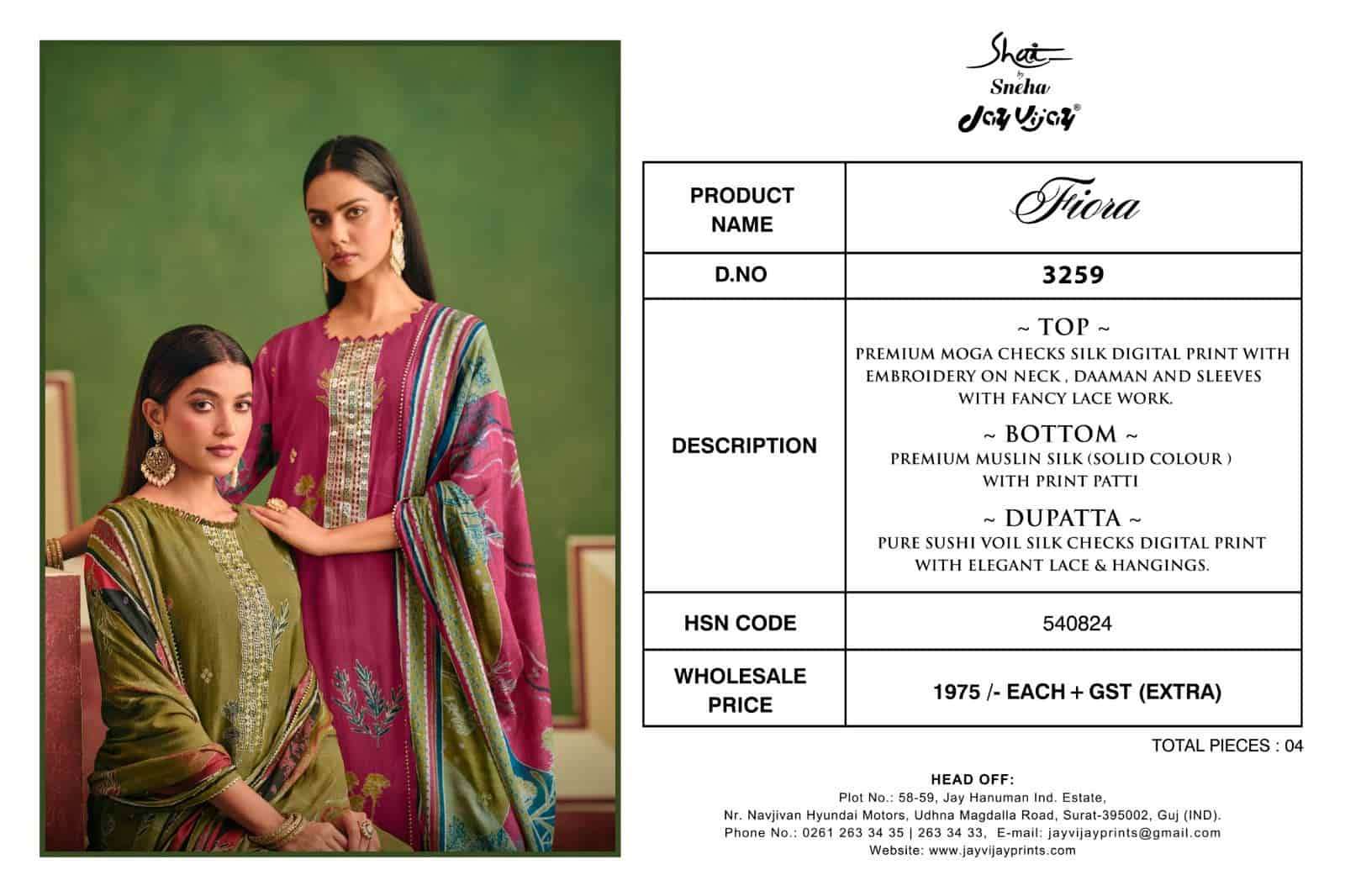 Jay Vijay Shai Fiora Fancy Silk Premium Designs Suits Catalog Suppliers