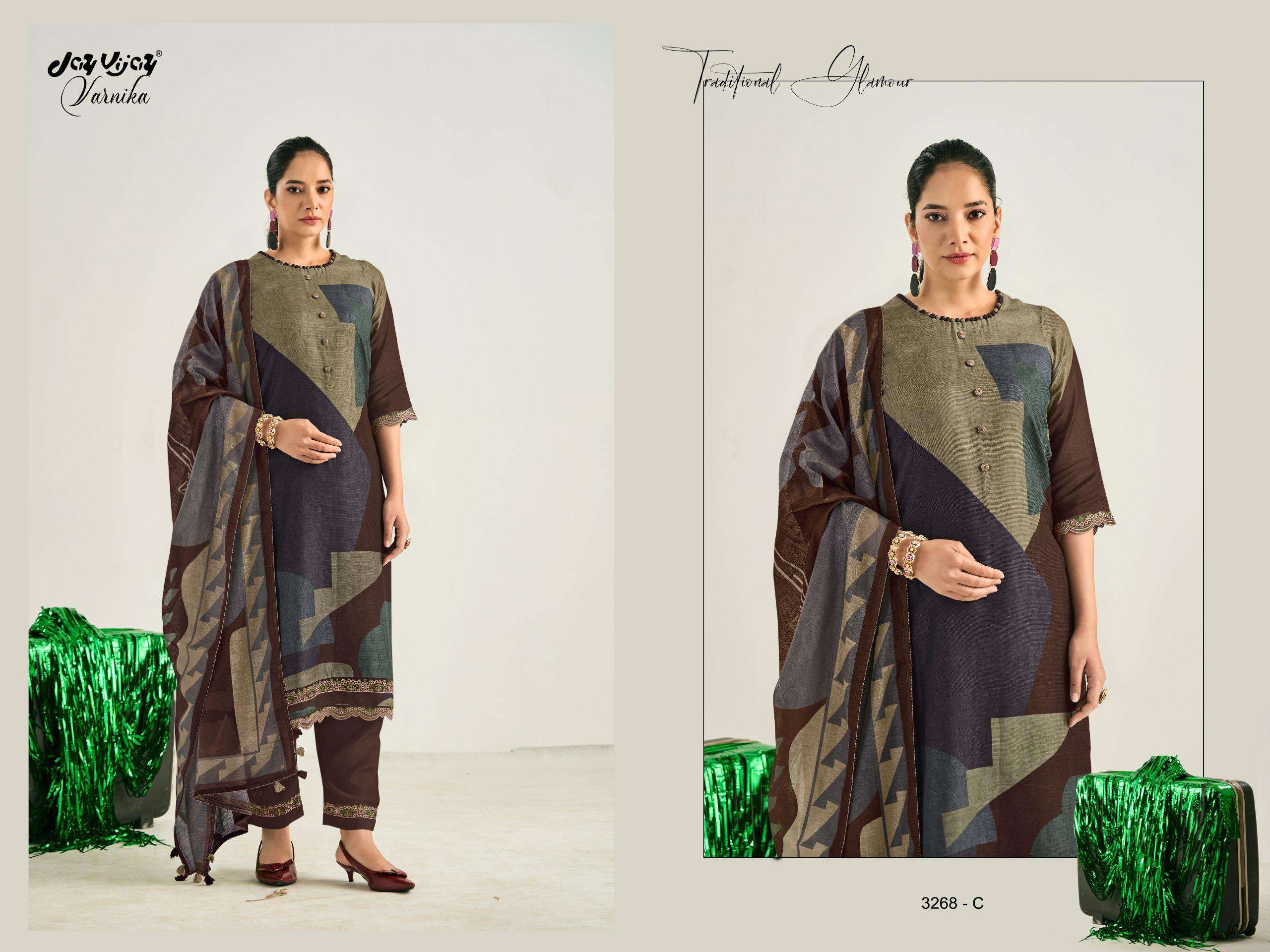 Jay Vijay Varnika 3268 Digital Printed Fancy Linen Suit Catalog Wholesale