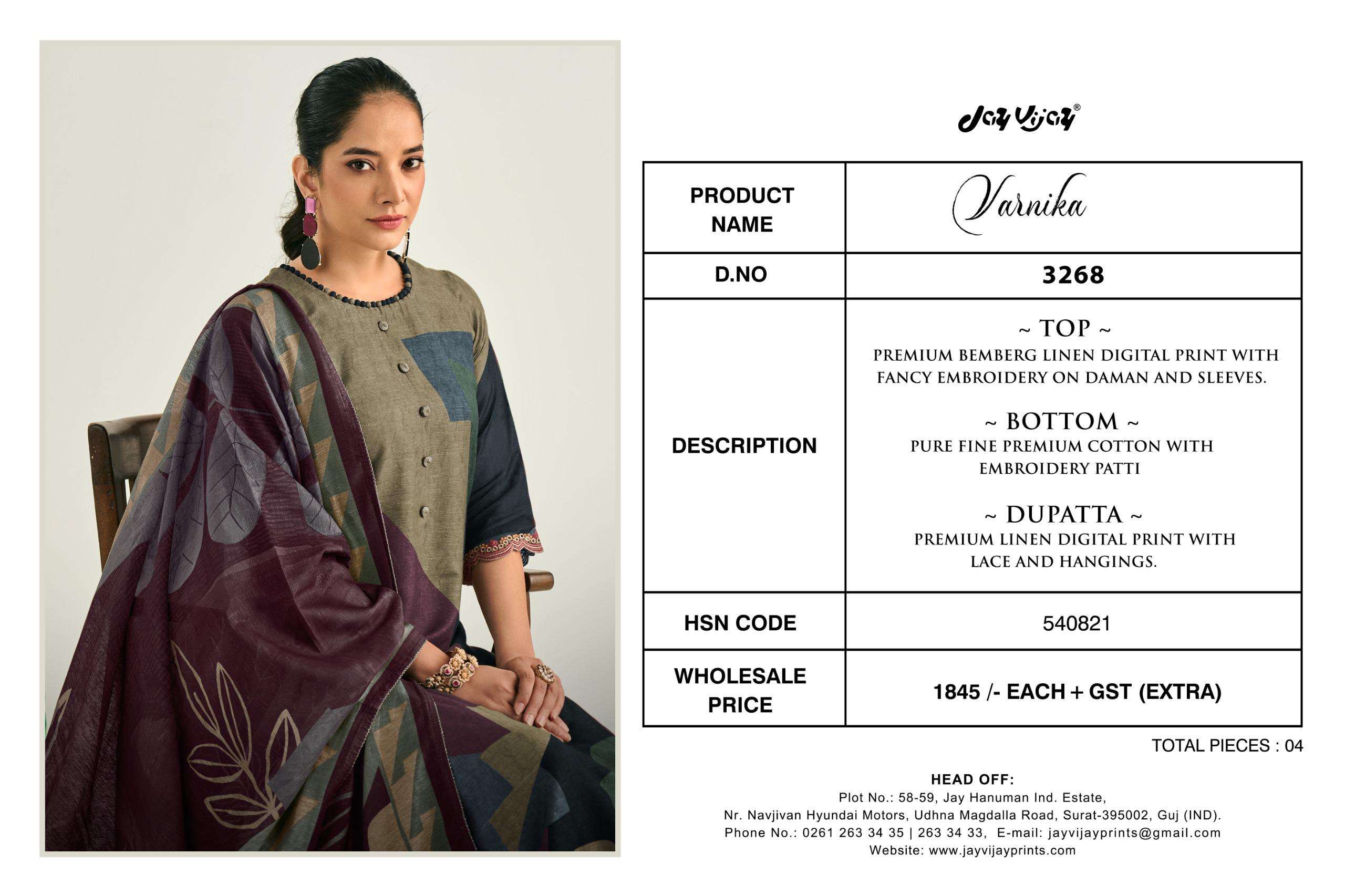 Jay Vijay Varnika 3268 Digital Printed Fancy Linen Suit Catalog Wholesale