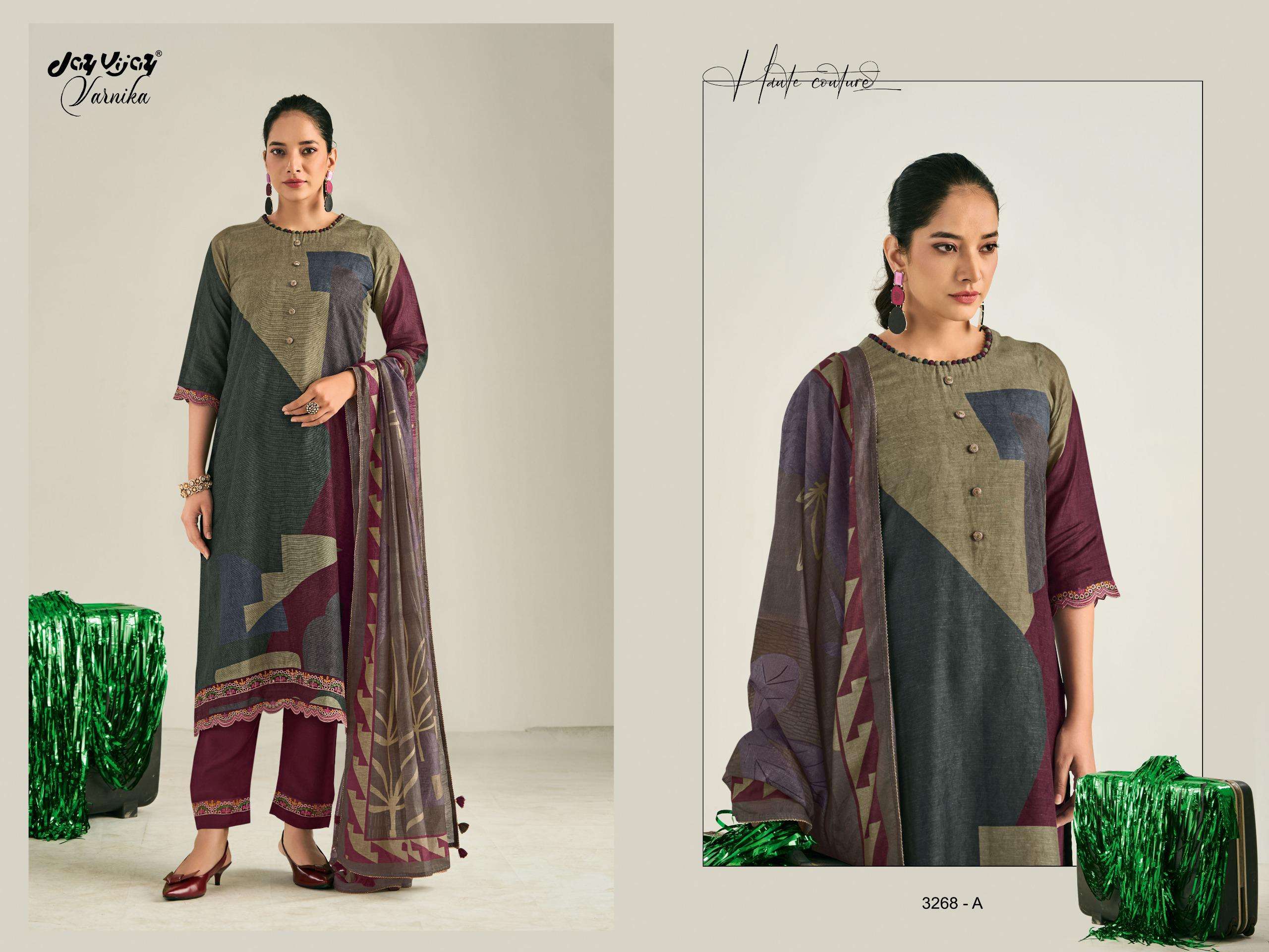 Jay Vijay Varnika 3268 Digital Printed Fancy Linen Suit Catalog Wholesale