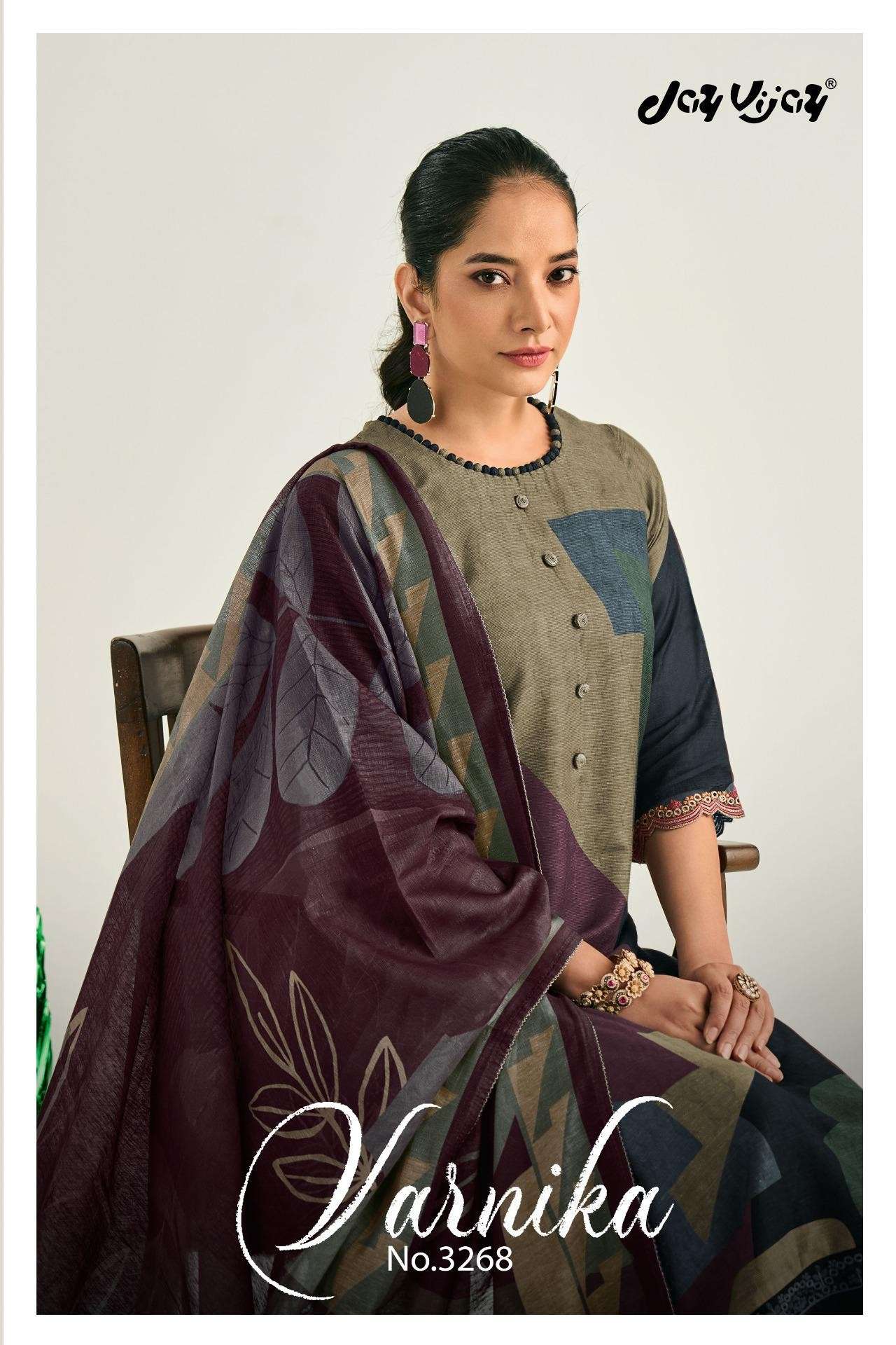 Jay Vijay Varnika 3268 Digital Printed Fancy Linen Suit Catalog Wholesale