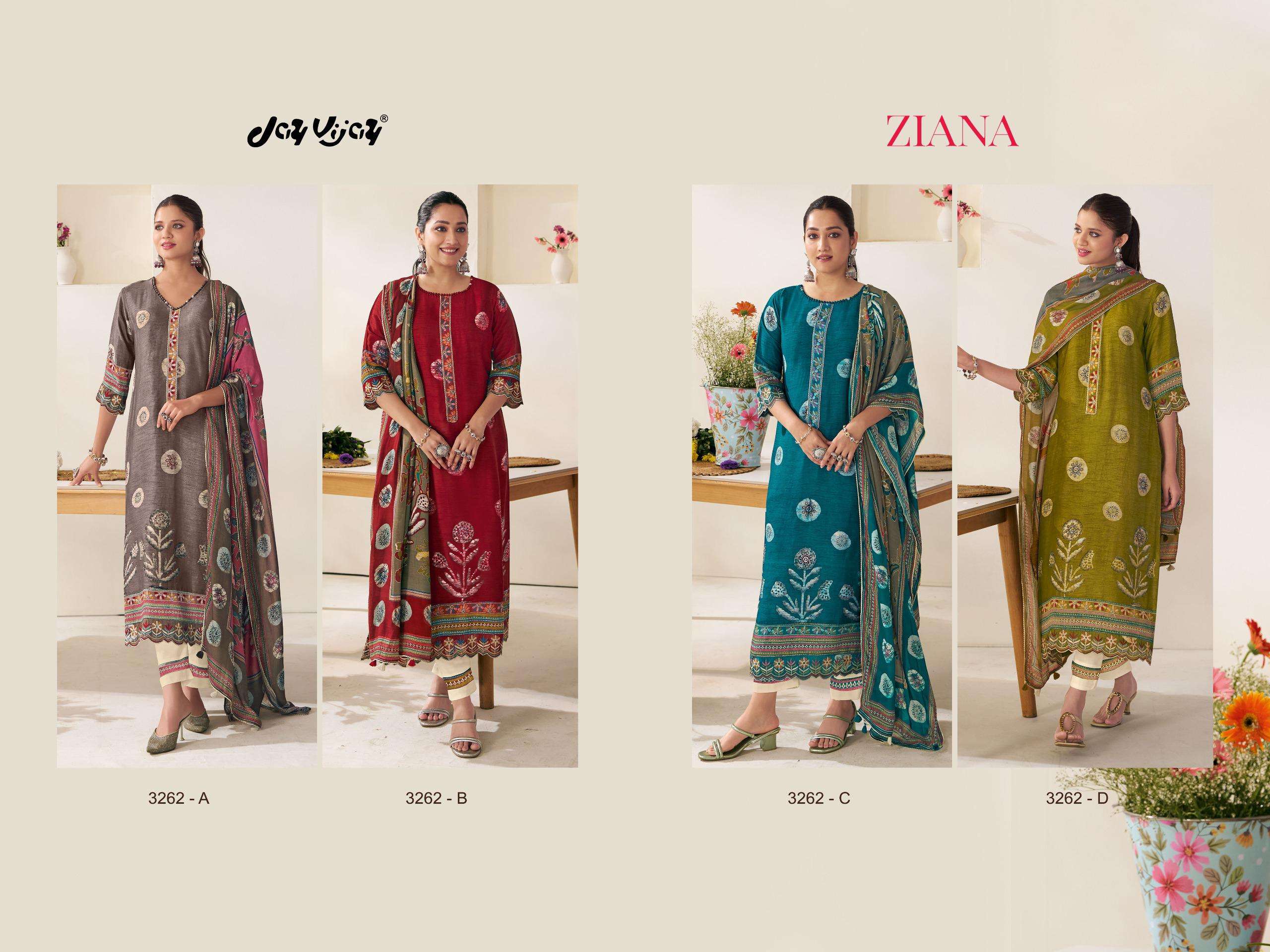 Jay Vijay Ziana 3262 Fancy Bemberg Silk Ladies Suit Catalog Wholesale Price